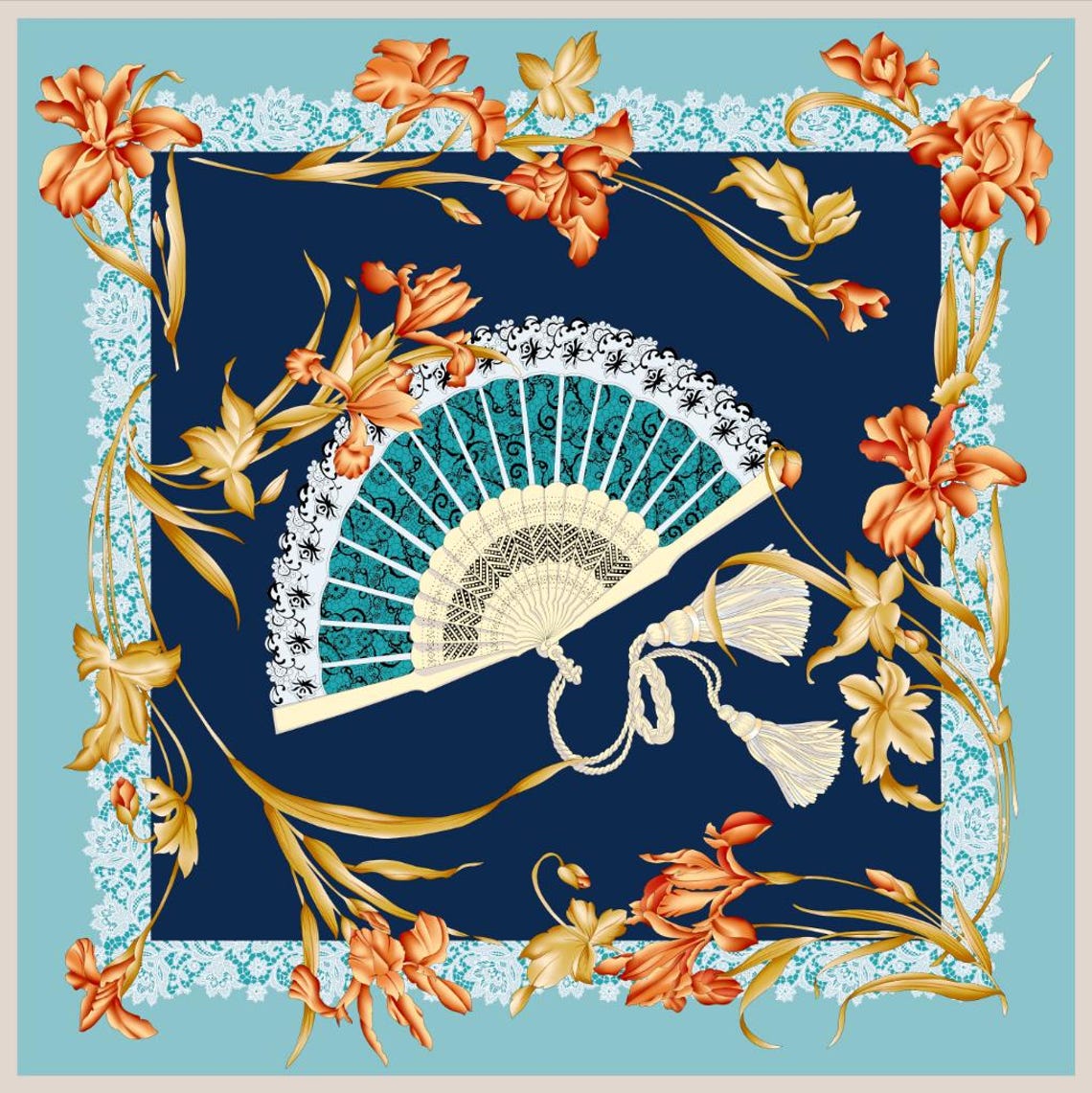 Oscar Rossa Mulberry Silk Scarf, Floral Fan Print, Hand-rolled Edges ...