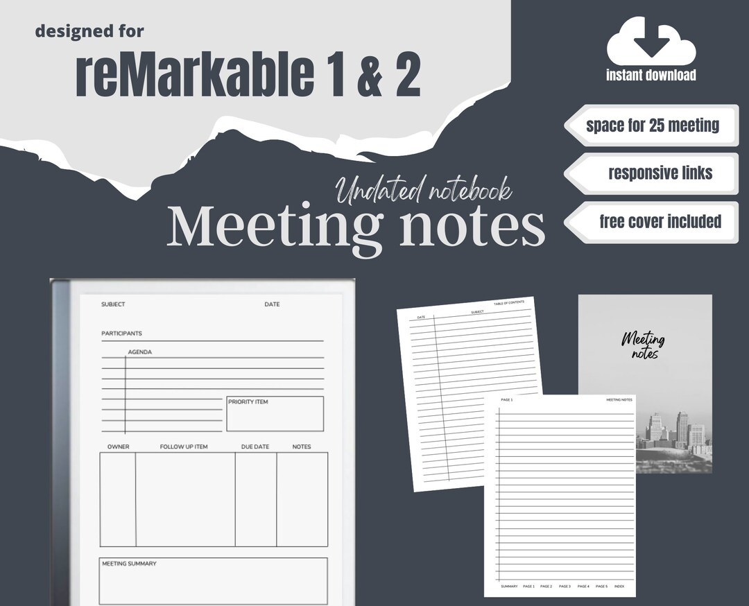 Remarkable 2 Work Notes Notebook Template | Meeting Minutes Business ...