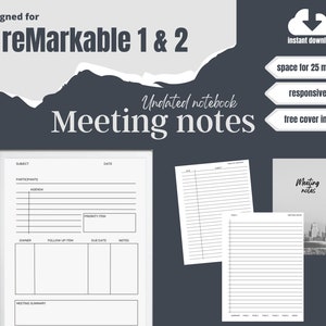 Remarkable 2 Work Notes Notebook Template | Meeting Minutes Business ...