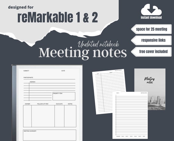 Remarkable 2 Work Notes Notebook Template Meeting Minutes | Etsy