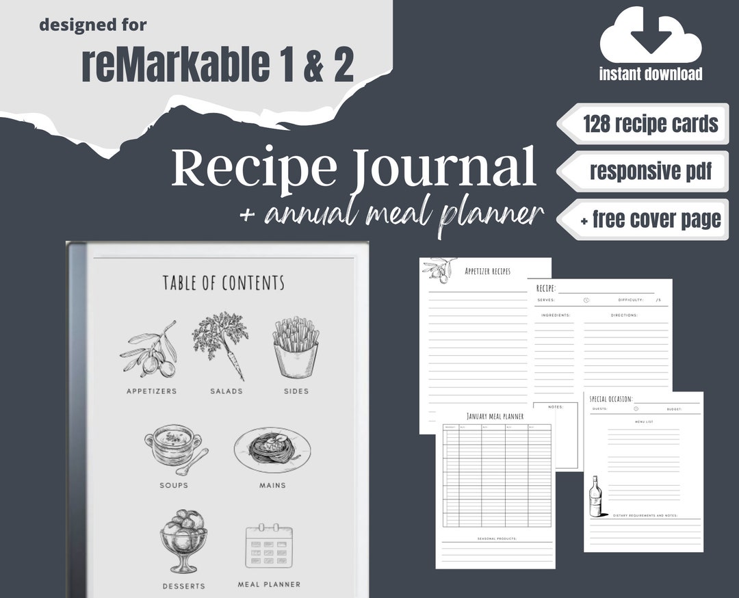 Remarkable 2 Cookbook Recipe Journal Template | Meal Planner, Grocery ...