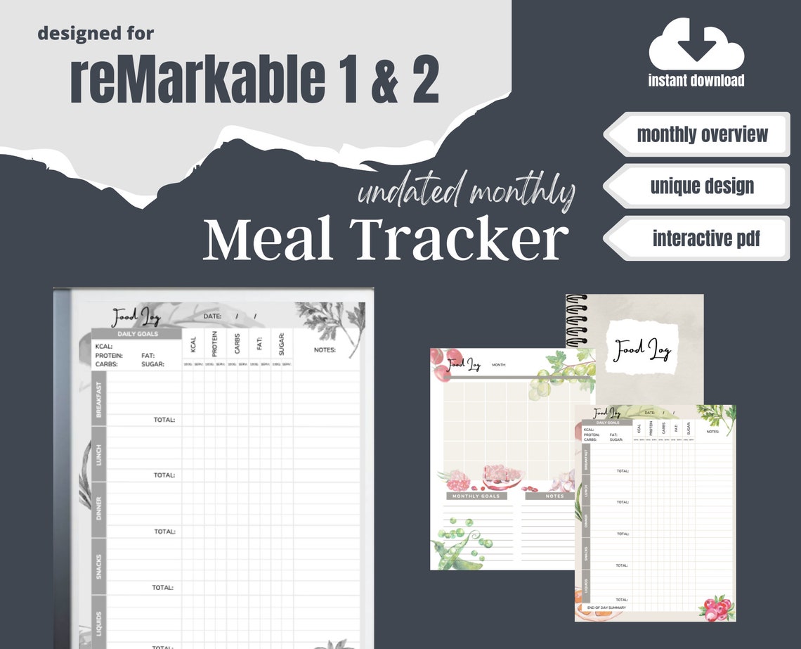 Remarkable 2 Food Log Meal Tracker Template Digital Notebook | Etsy