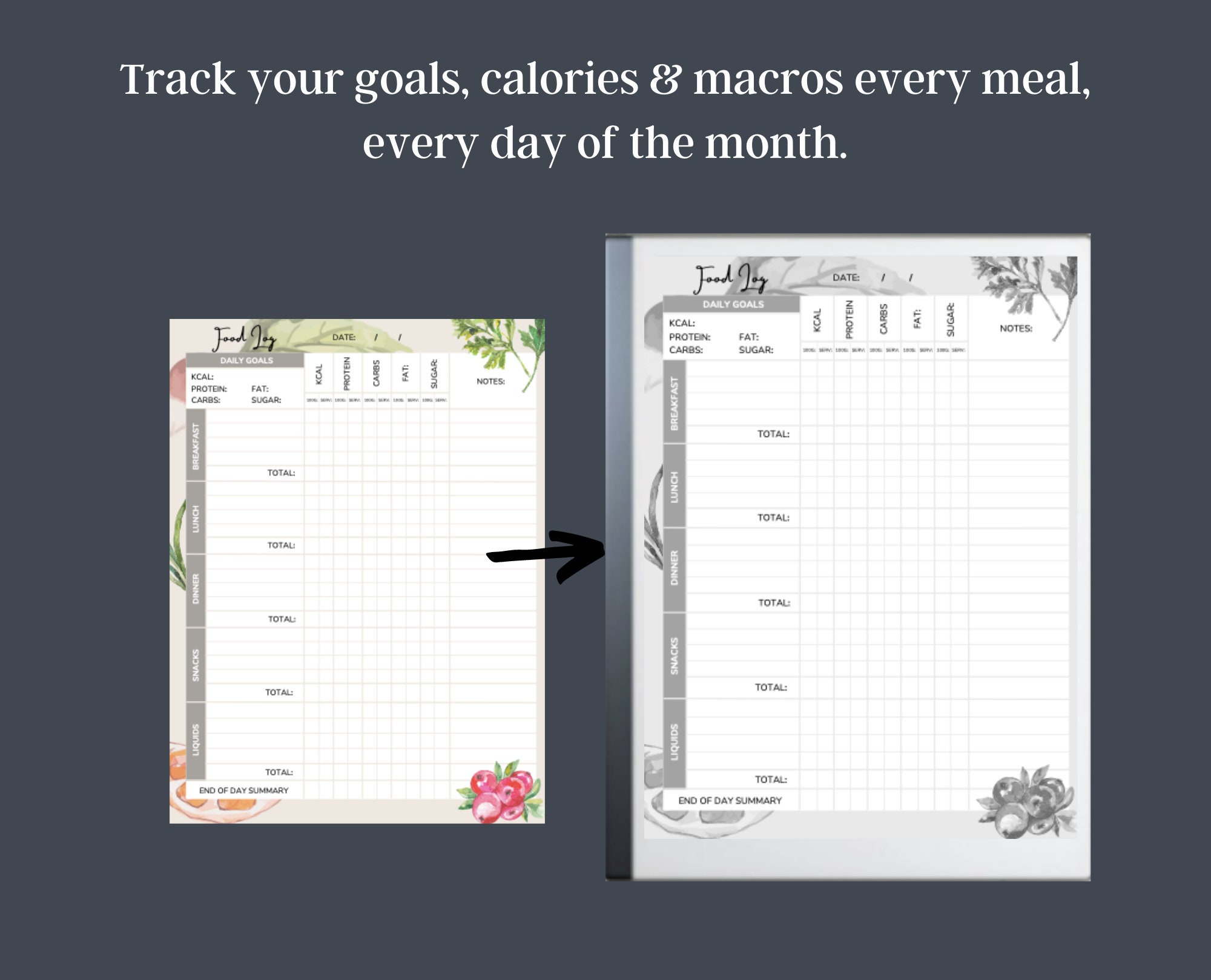 Remarkable 2 Food Log Meal Tracker Template | Digital Notebook 2023 ...