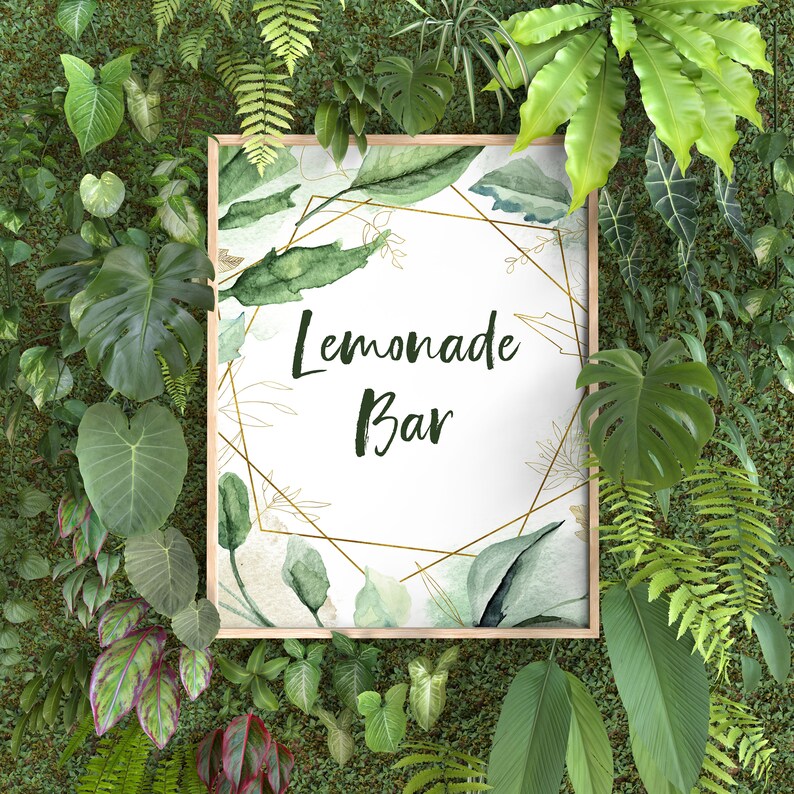 Greenery Gold Frame Lemonade Bar Sign Digital File Floral - Etsy