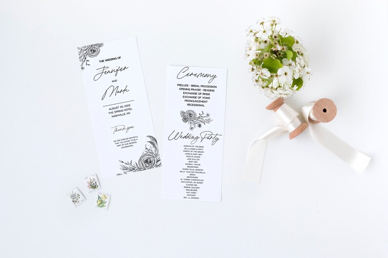 Black & White Wreath Wedding Program Template Watercolor - Etsy