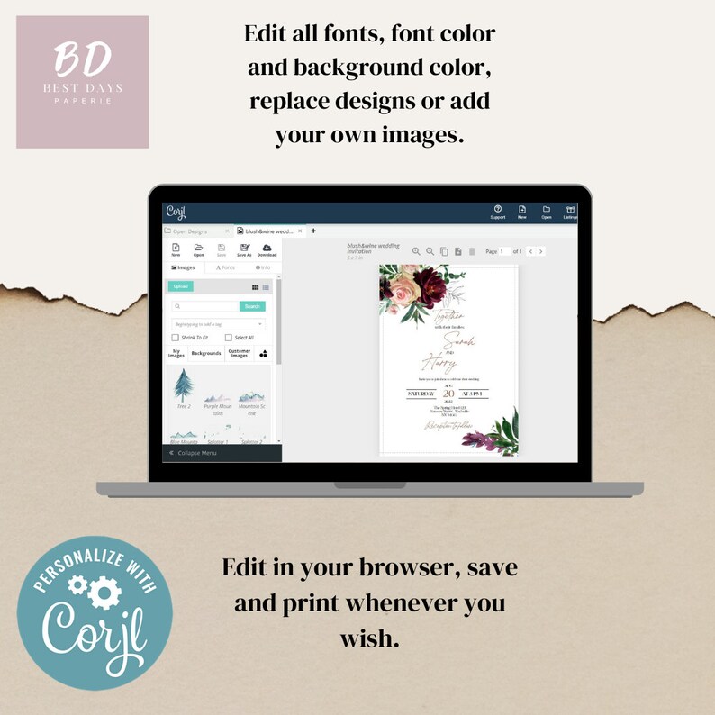 Black & White Wreath Wedding Program Template Watercolor - Etsy