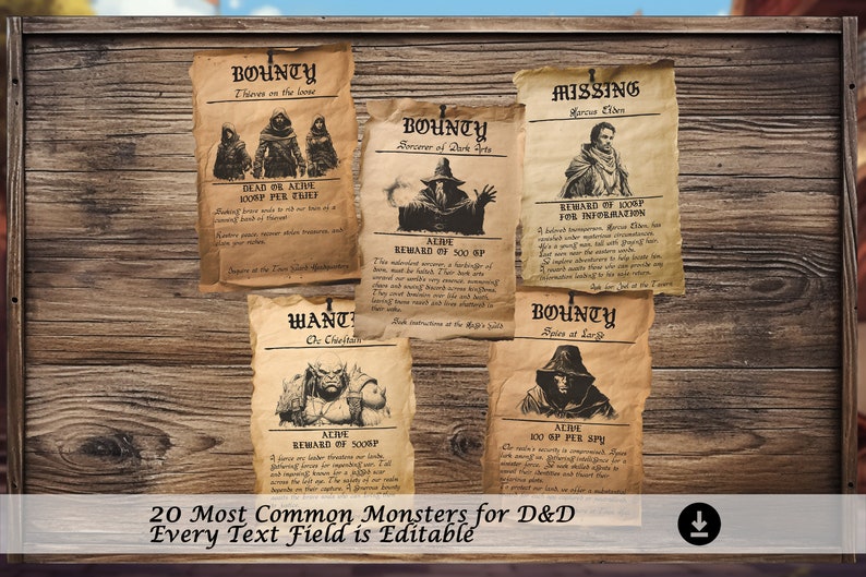 Dnd Bounty Poster: Wanted Starter Pack Npcs (PDF Template Editable ...