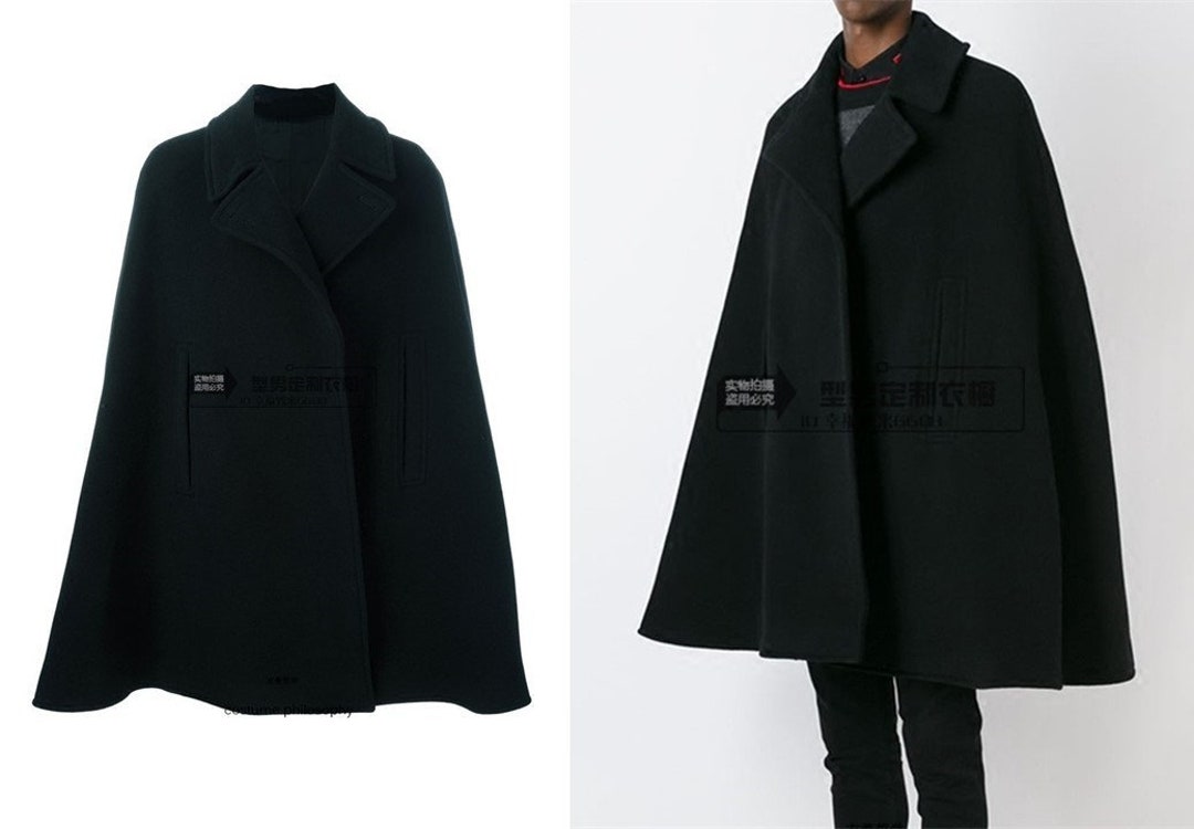 Men Black Cape Coat, Cool Cloak Jacket Long Coat Fashion Designer Coat ...