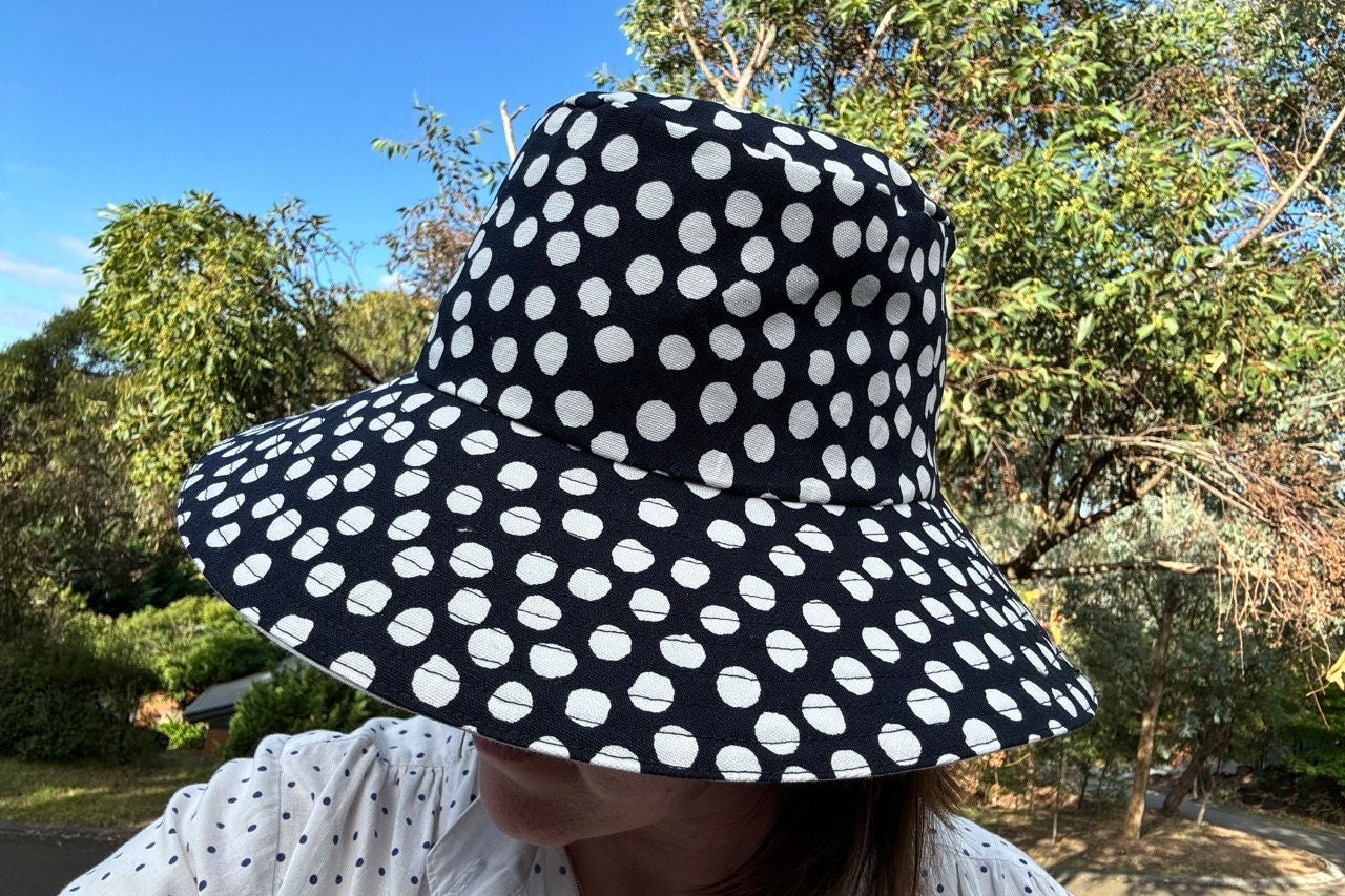 Spotted and Dusty Rose Reversible Print Bucket Hat, 54cm Circumference ...