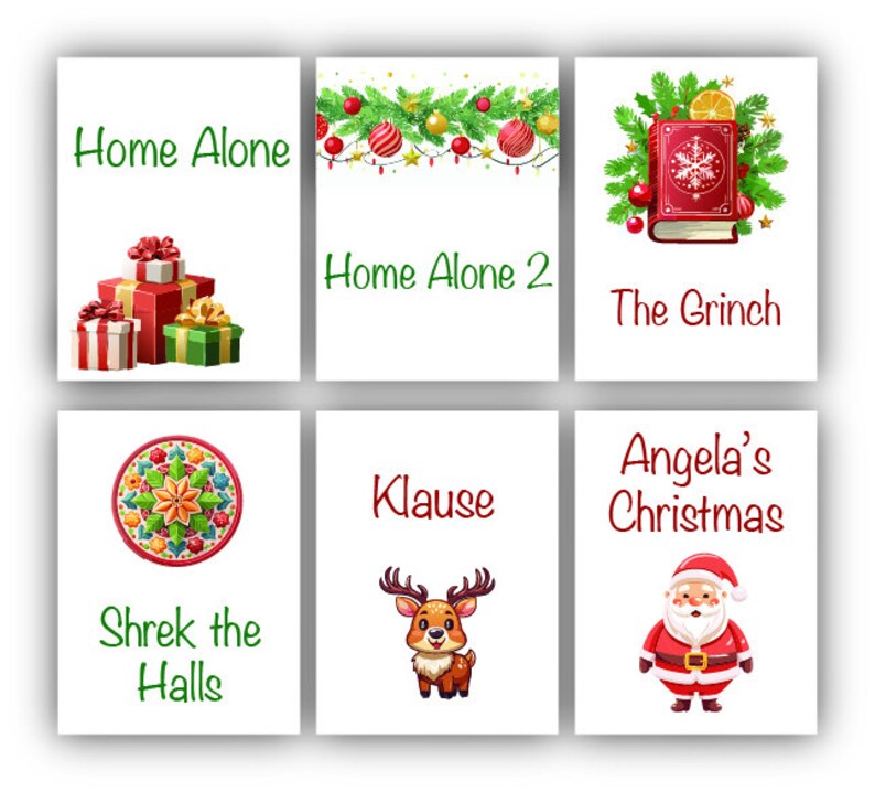Printable Christmas Family Movie Advent Calendar Cards, Christmas ...