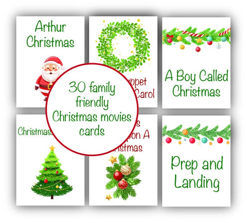 Printable Christmas Family Movie Advent Calendar Cards, Christmas ...