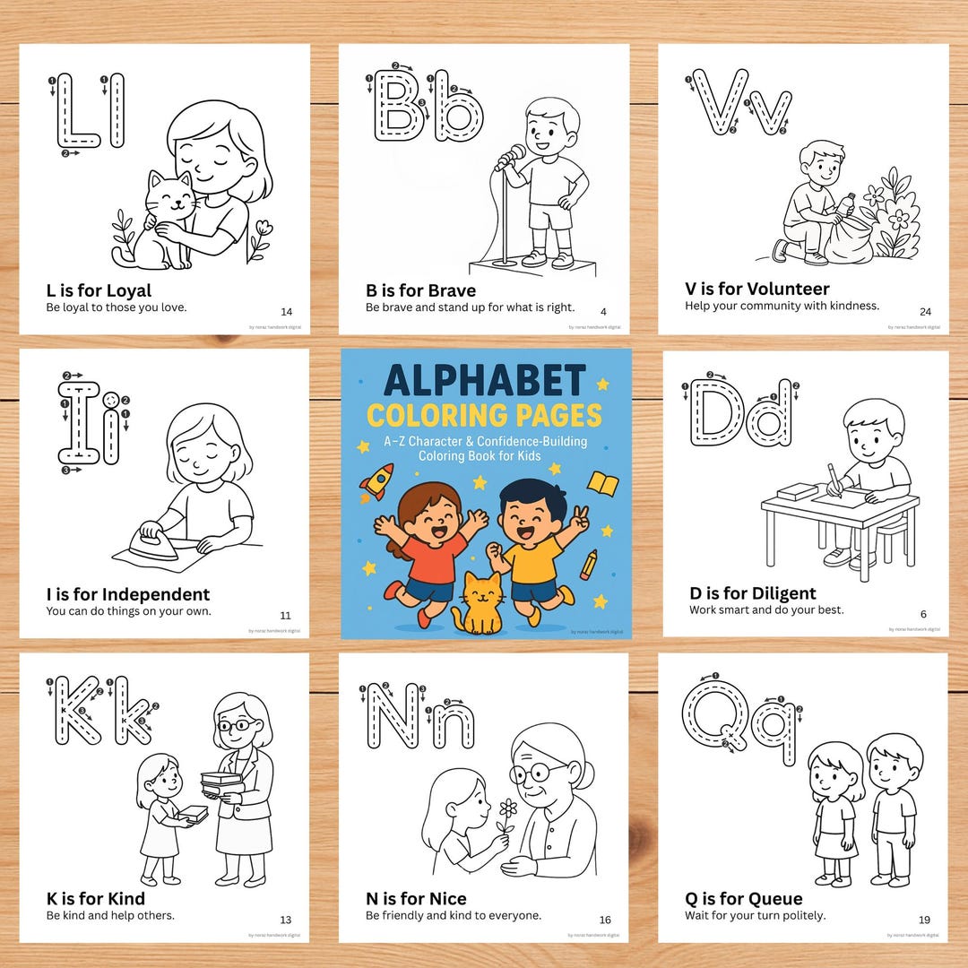 Alphabet Coloring Pages - Moral Value A to Z Character Building Fun! - Etsy