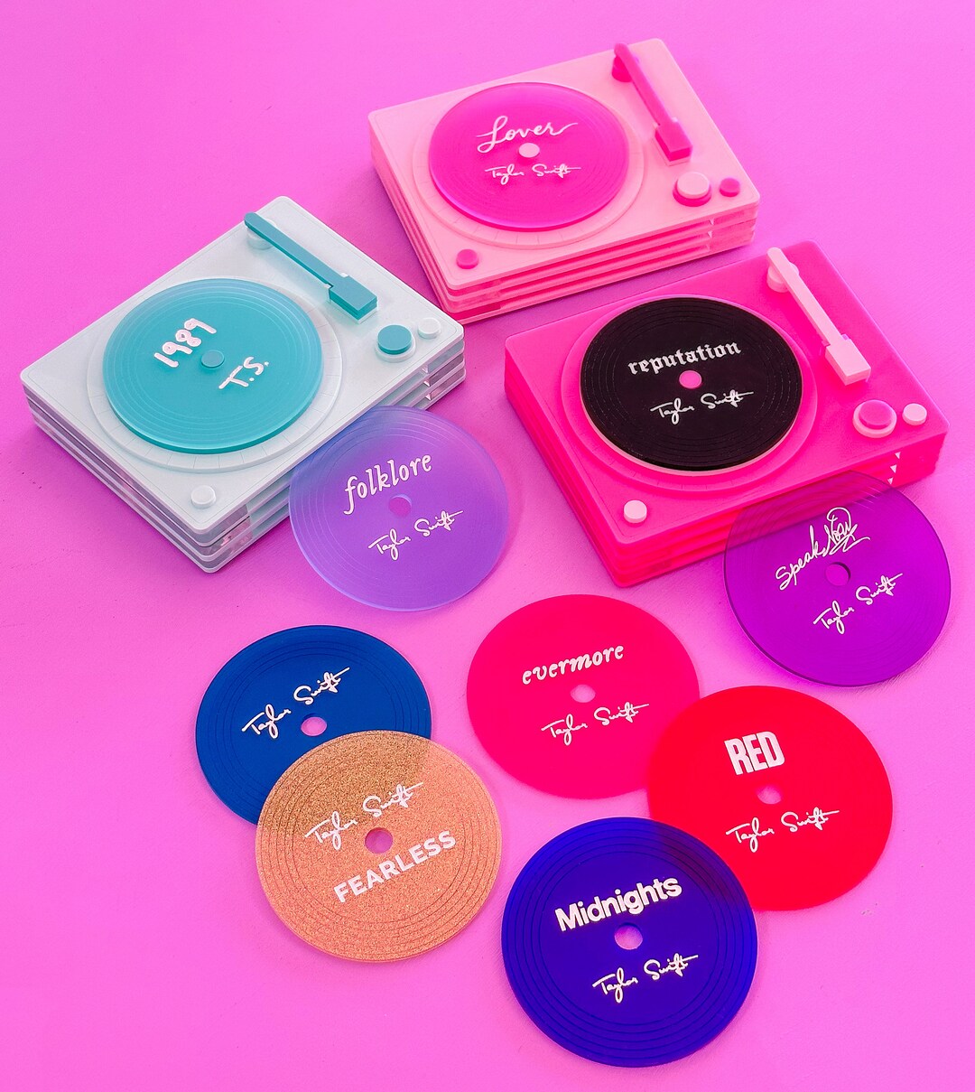 Taylor Swift Album Coasters With Record Player Holder full Set - Etsy