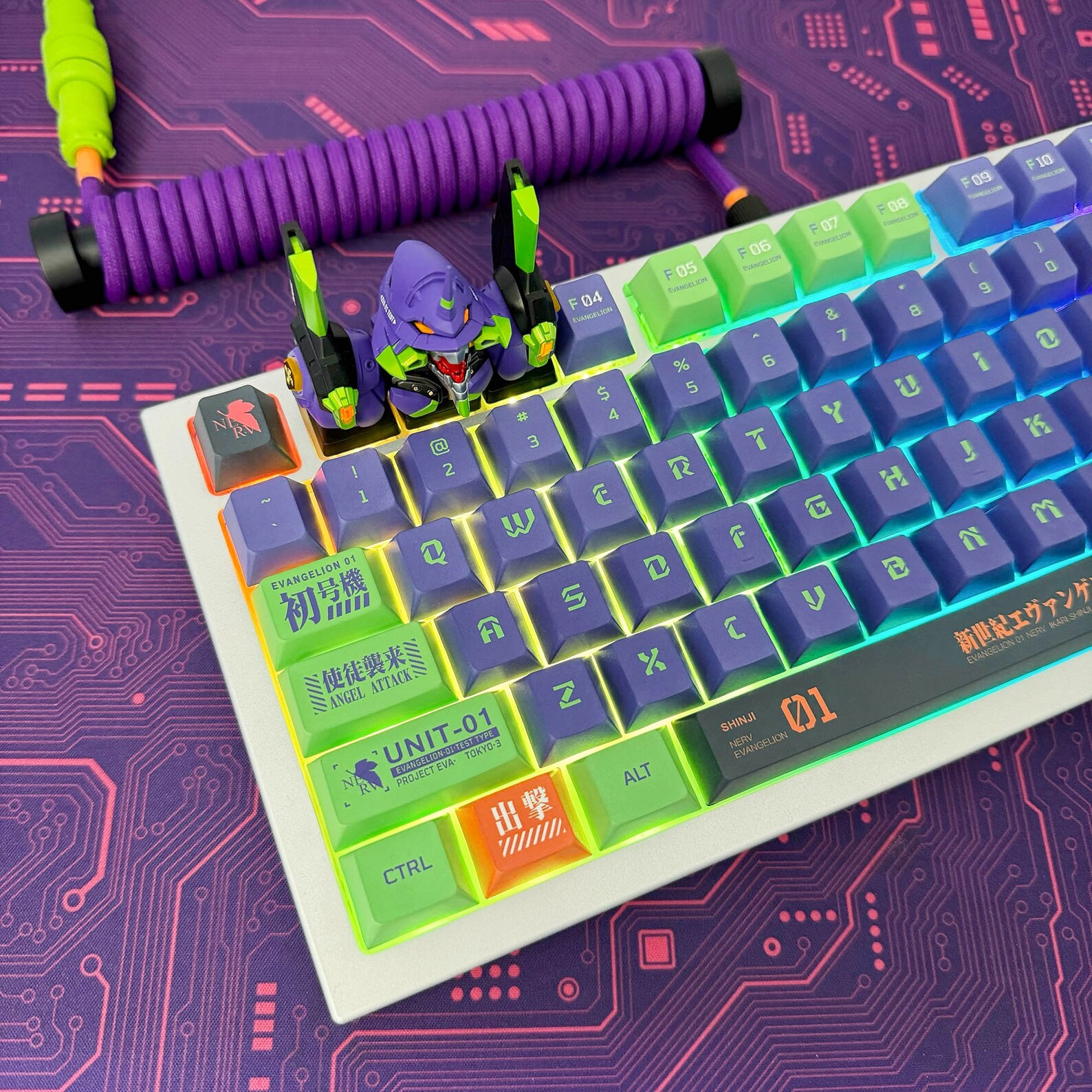 Eva Unit-01 Keycap Set, Cherry Profile, Coiled Cable Option, Artisan ...