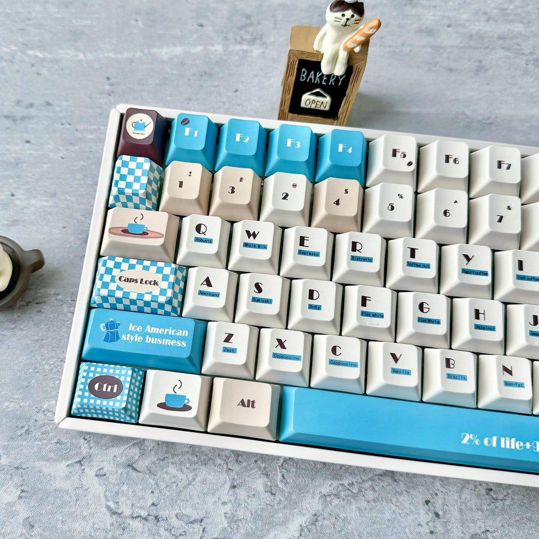 Coffee Shop Keycap Set, Cherry Profile, Cute Art, PBT, Cherry MX Stem ...