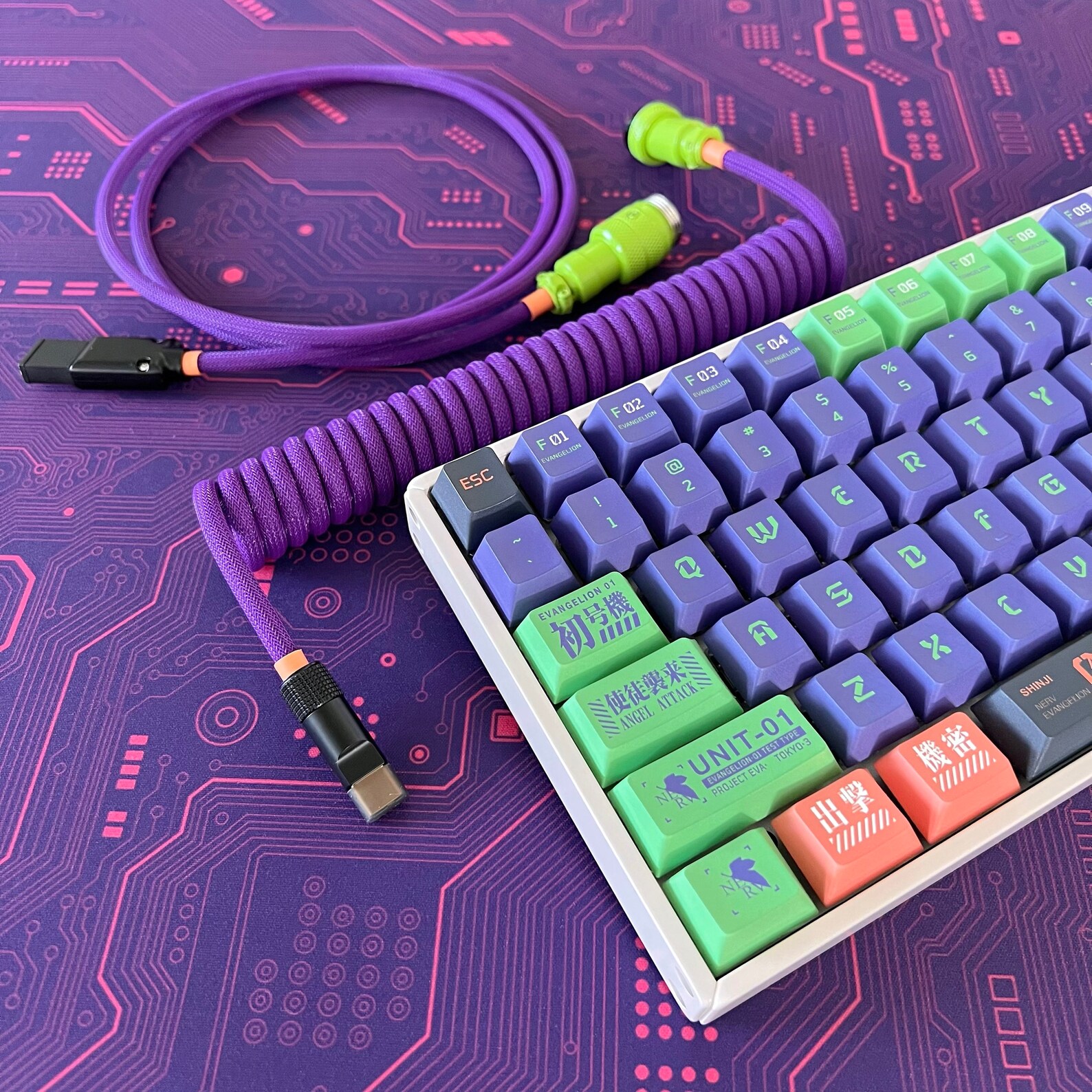 Eva Unit-01 Keycap Set Cherry Profile Coiled Cable Option - Etsy