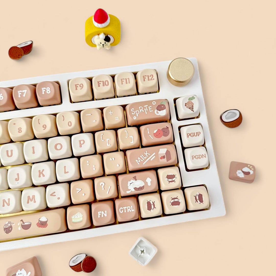 Coconut Milk Keycap Set, SOA Profile, Cute Art, PBT, Cherry MX Stem ...