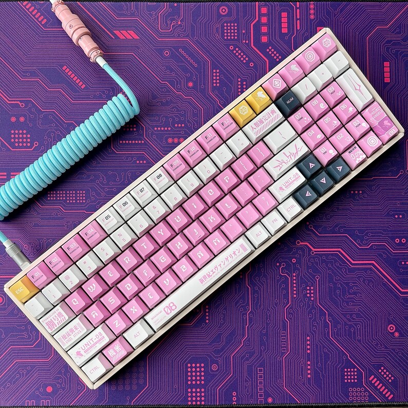 Eva Unit-08 Keycap Set Cherry Profile Coiled Cable Option - Etsy