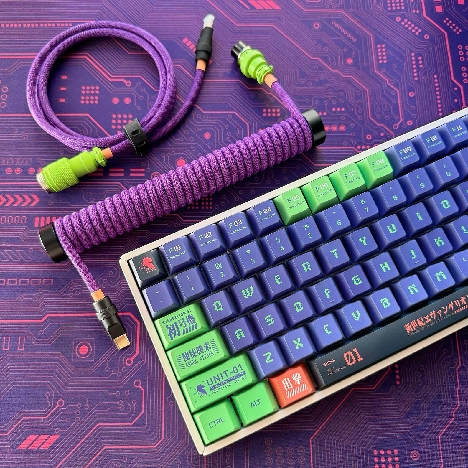 Eva Unit-01 Keycap Set, Cherry Profile, Coiled Cable Option, Artisan ...