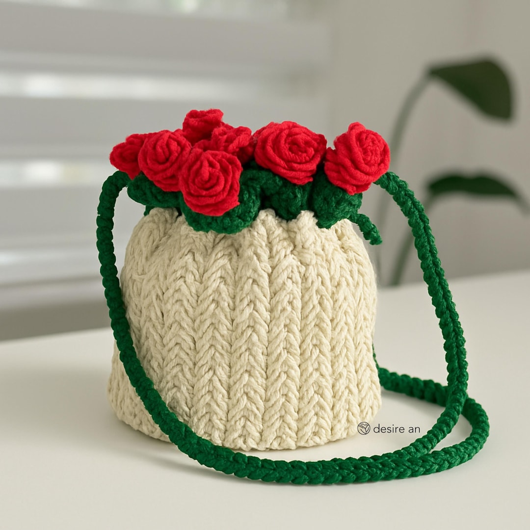 Rose Crochet Bag Pattern: Flower Purse PDF With Video (drawstring) - Etsy