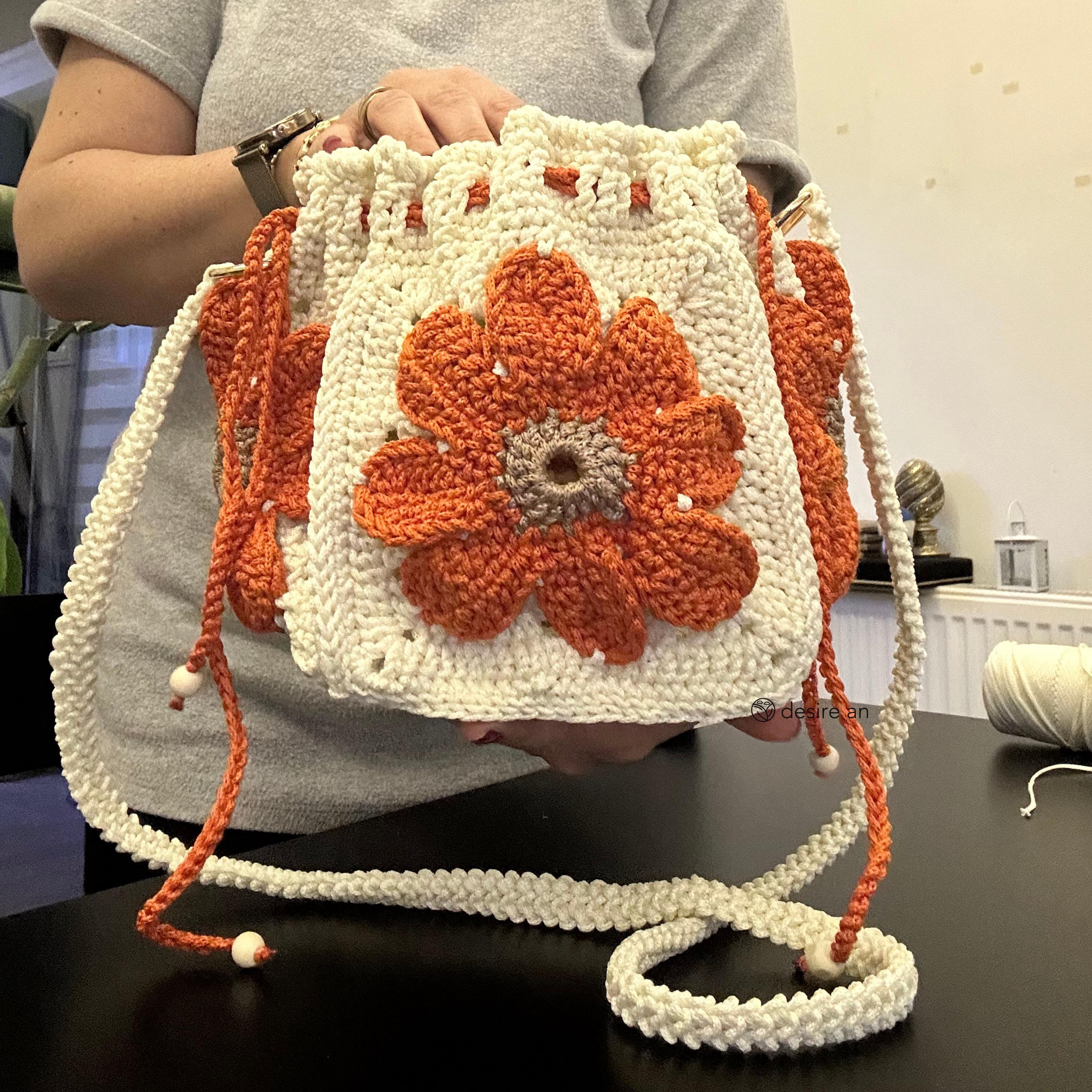 Crochet Flower Bag Pattern: Boho Drawstring Tote (PDF Pattern- Video ...