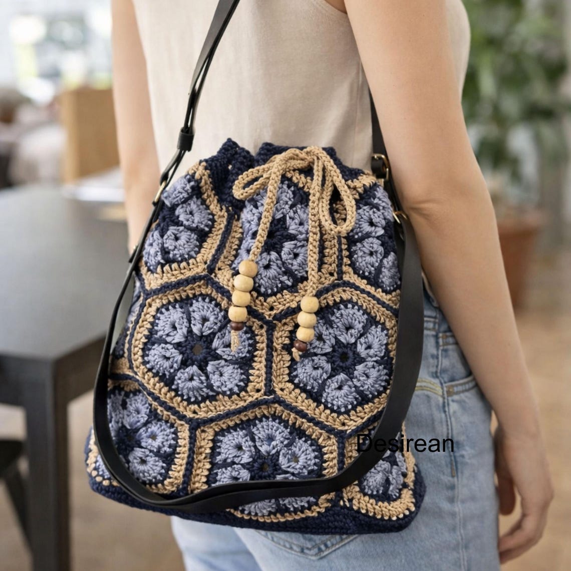 Hexagon Flower Drawsting Bag Crochet Pattern - Granny Square Motif-step ...
