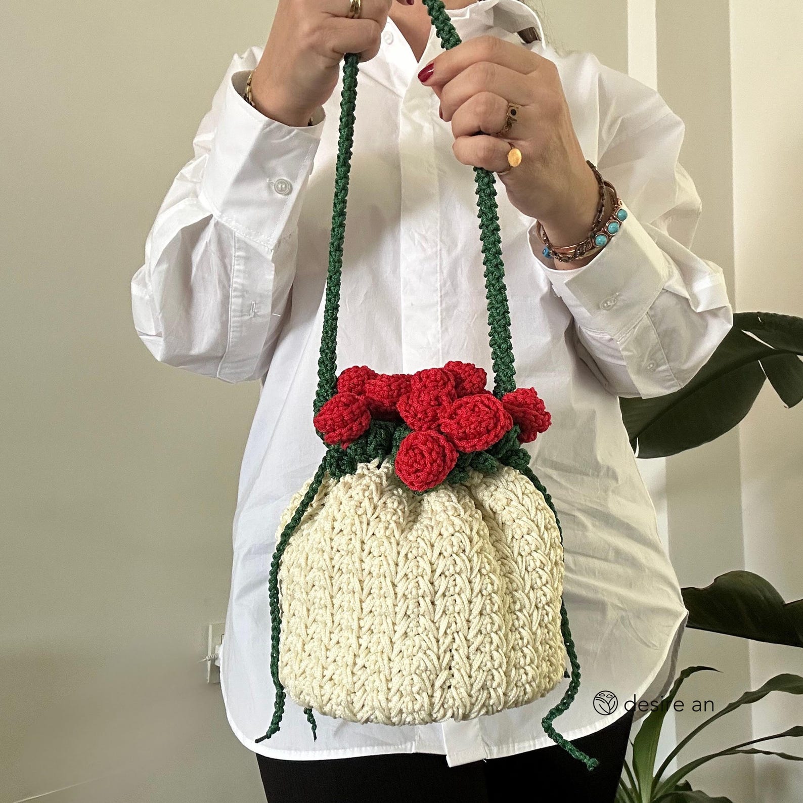 Rose Crochet Bag Pattern: Flower Purse PDF With Video (drawstring) - Etsy