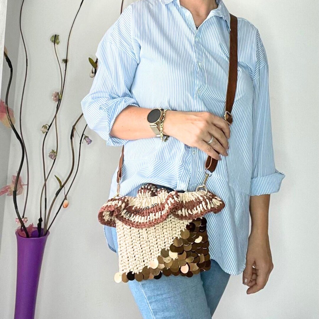 Crochet Raffia Bag Pattern: Boho Ruffle Tote With Sequins (PDF Video ...