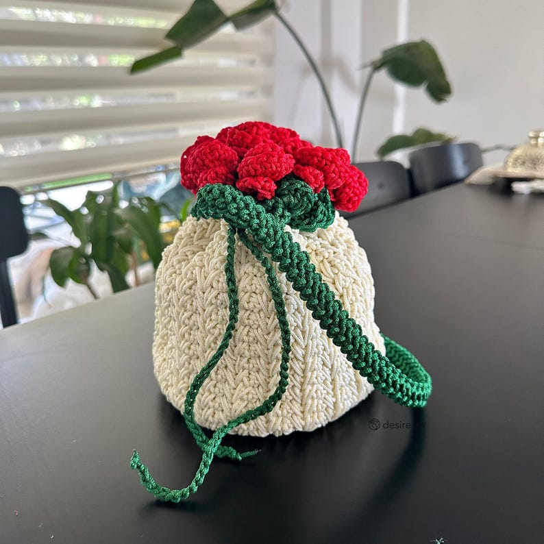 Rose Crochet Bag Pattern: Flower Purse PDF With Video (drawstring) - Etsy