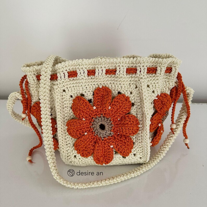 Crochet Flower Bag Pattern PDF – Boho Drawstring Tote, Granny Square ...