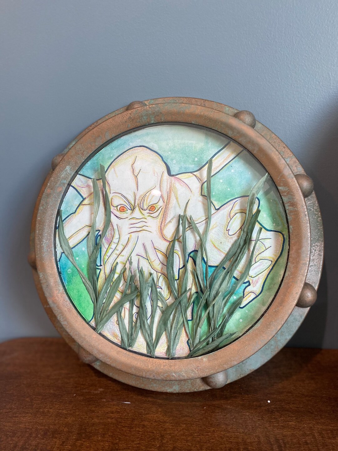 Cthulhu Porthole Art, Hand-drawn 3D Seaweed Frame - Etsy