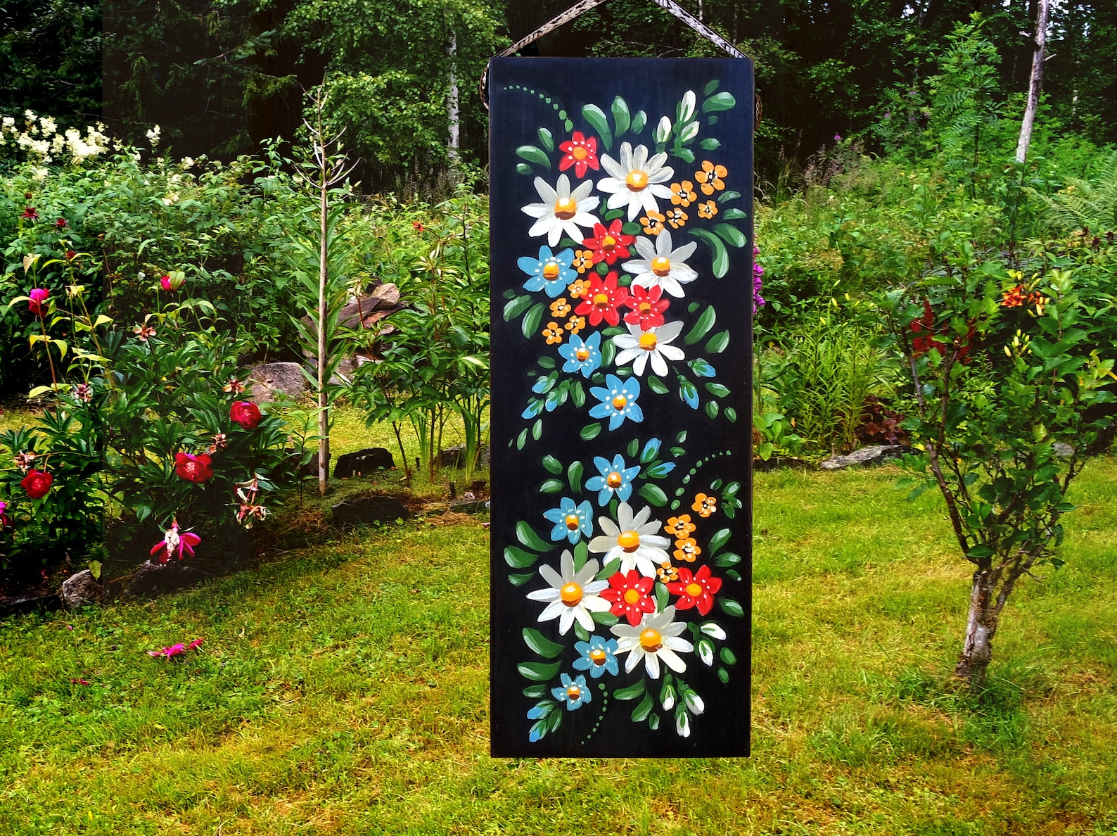 Bauernmalerei Colorful Fantasy Flowers on Pine Wood. - Etsy