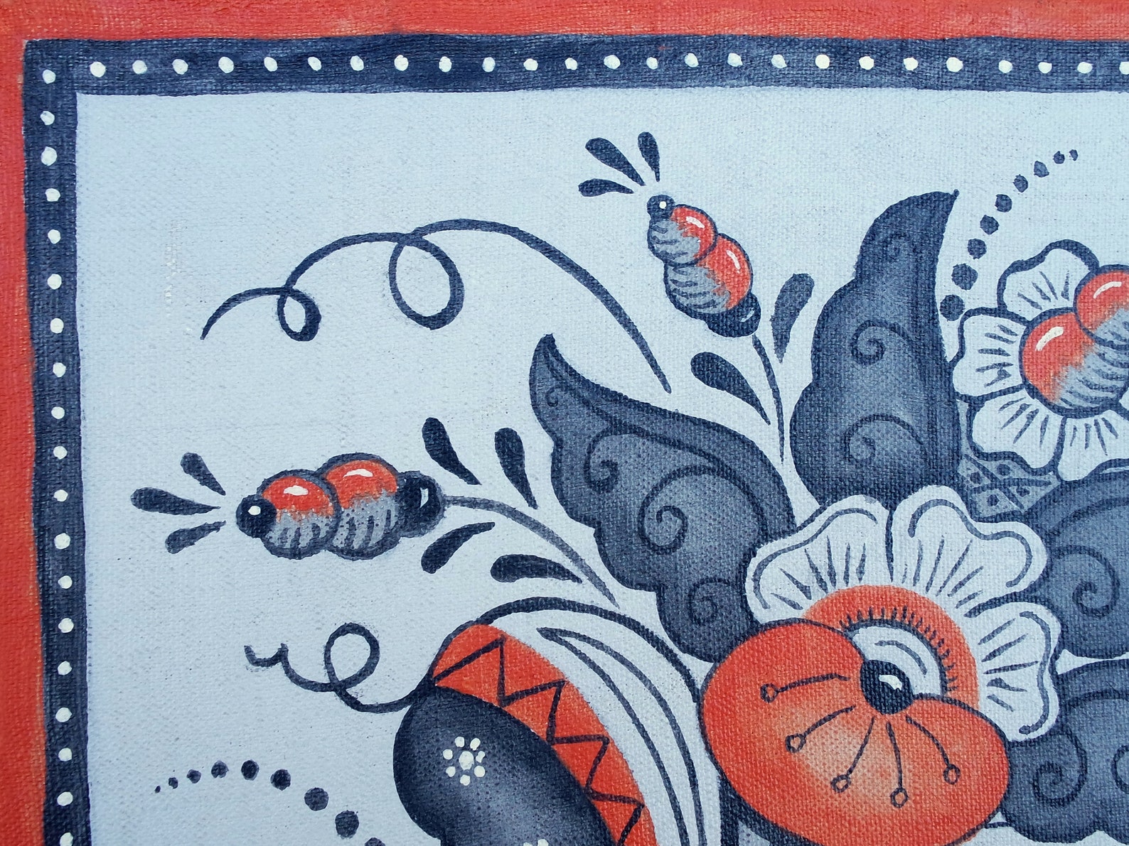 Kurbits Swedish Dala Painting Old Style Raw Linen on a Wooden Frame All ...