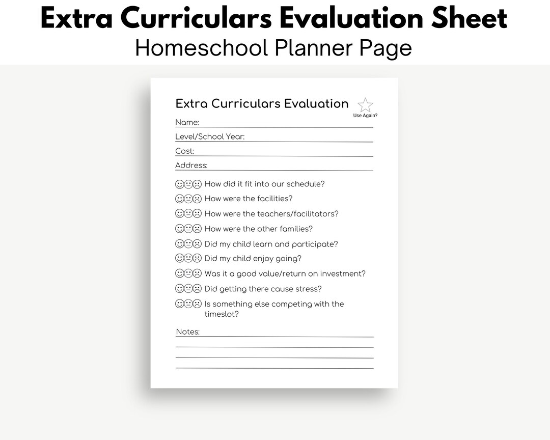 Extra-curricular Activity Evaluation Homeschool Planner Reflection Page ...