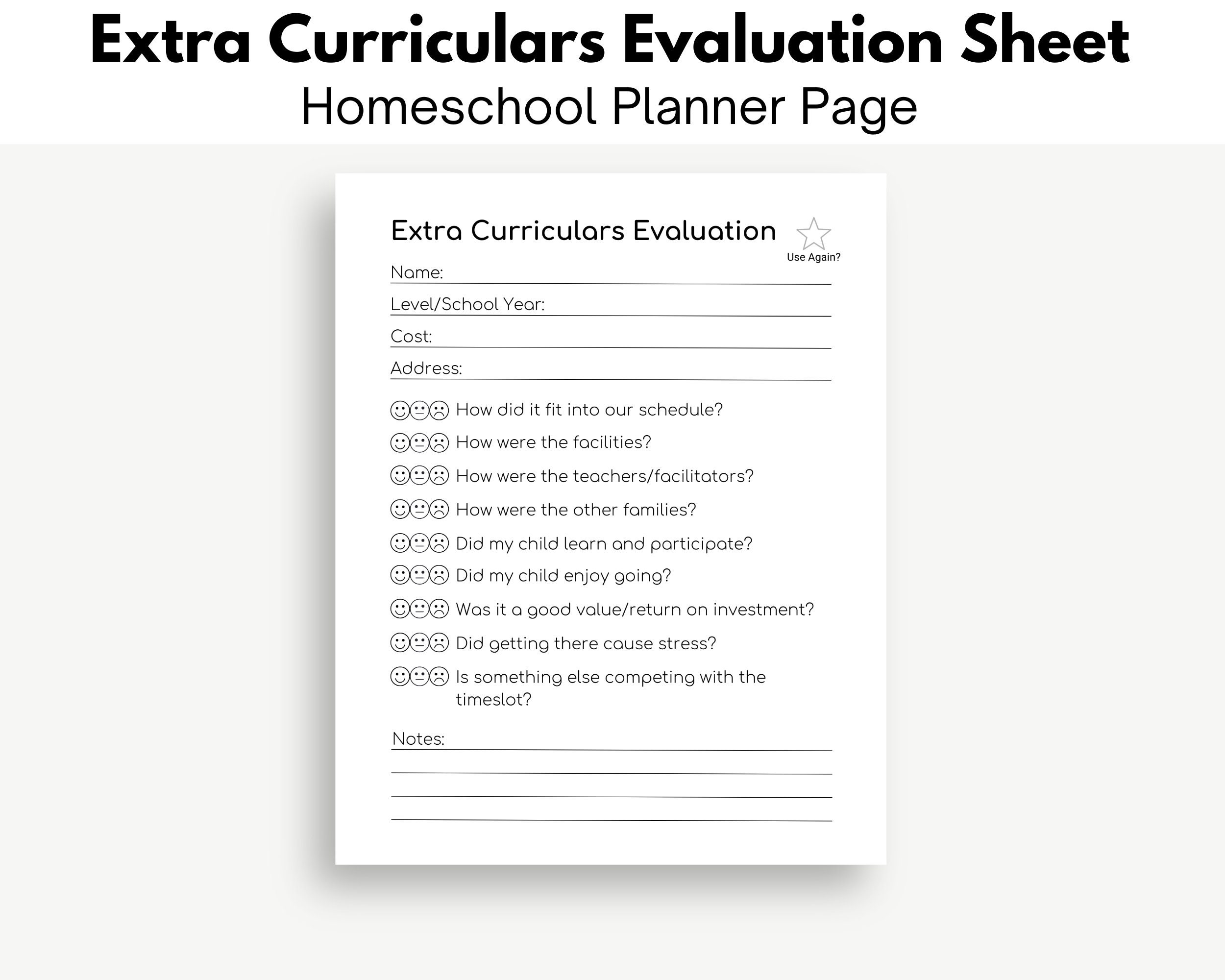 Extra-curricular Activity Evaluation Homeschool Planner Reflection Page ...