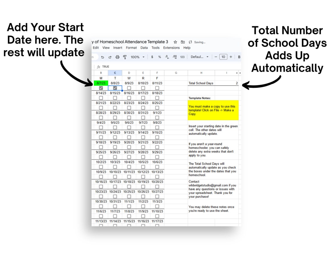 Digital Homeschool Attendance Tracker - Google Sheets Template - Etsy