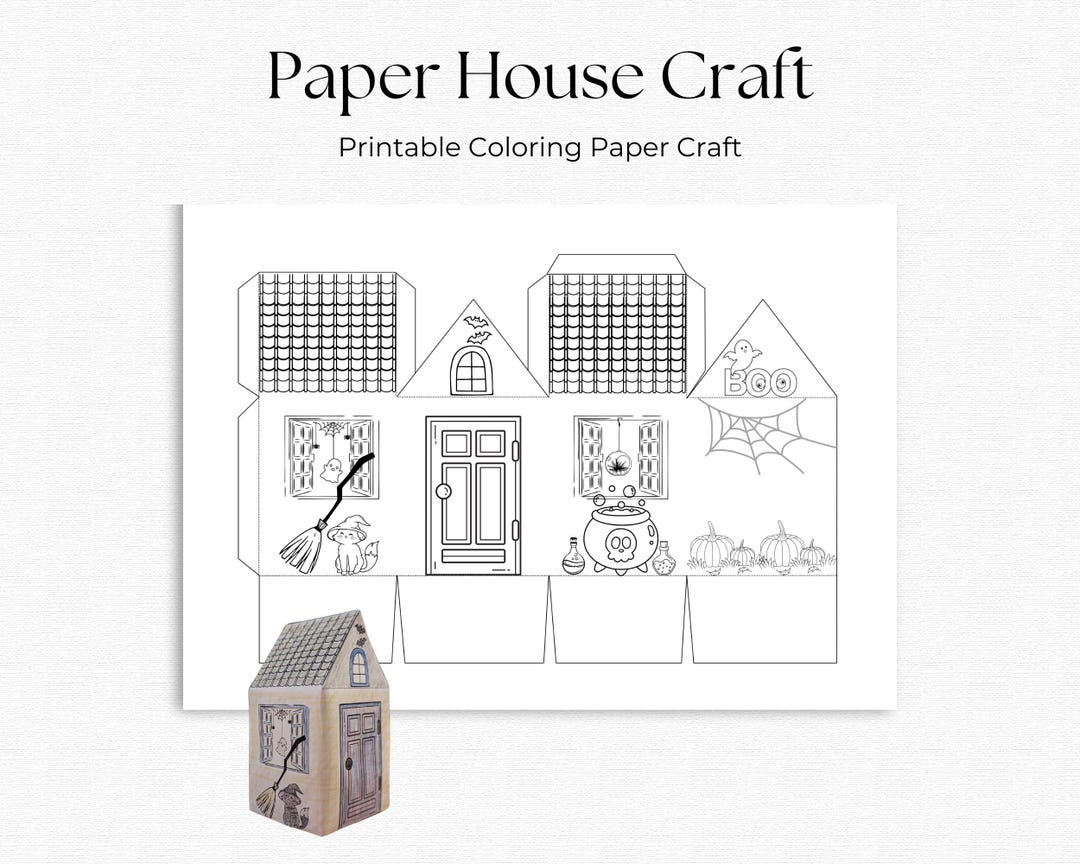Halloween Paper House Coloring Craft, Printable Activity for Kids - Etsy