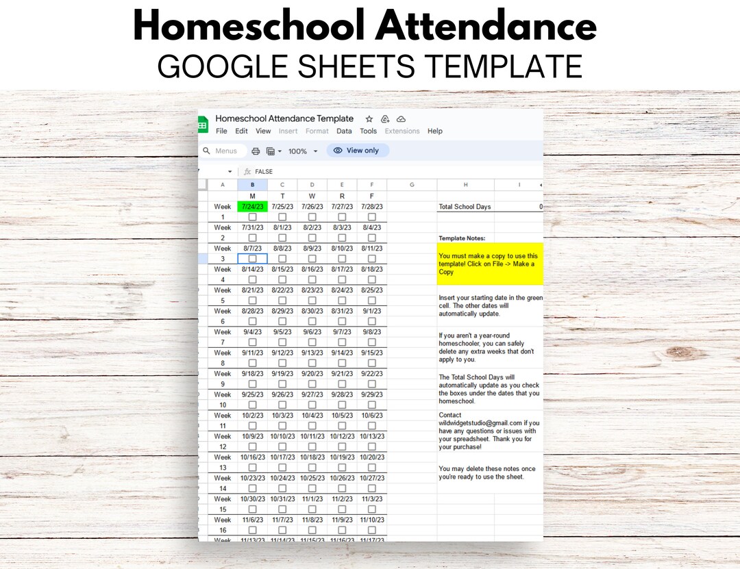 Digital Homeschool Attendance Tracker - Google Sheets Template - Etsy