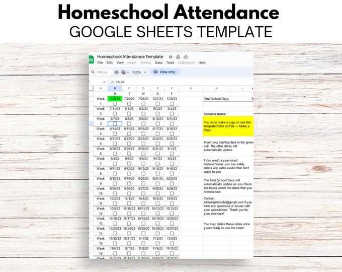 Digital Homeschool Attendance Tracker - Google Sheets Template - Etsy