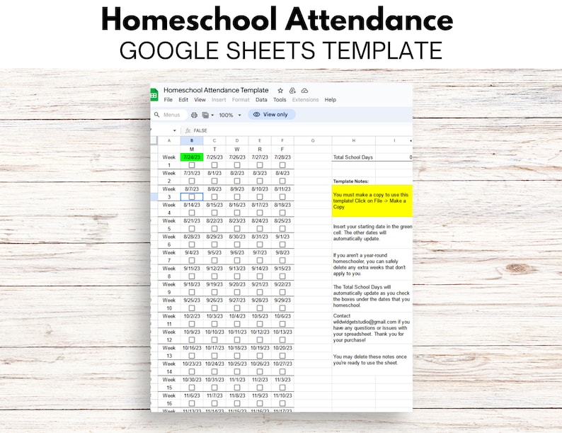 Digital Homeschool Attendance Tracker - Google Sheets Template - Etsy
