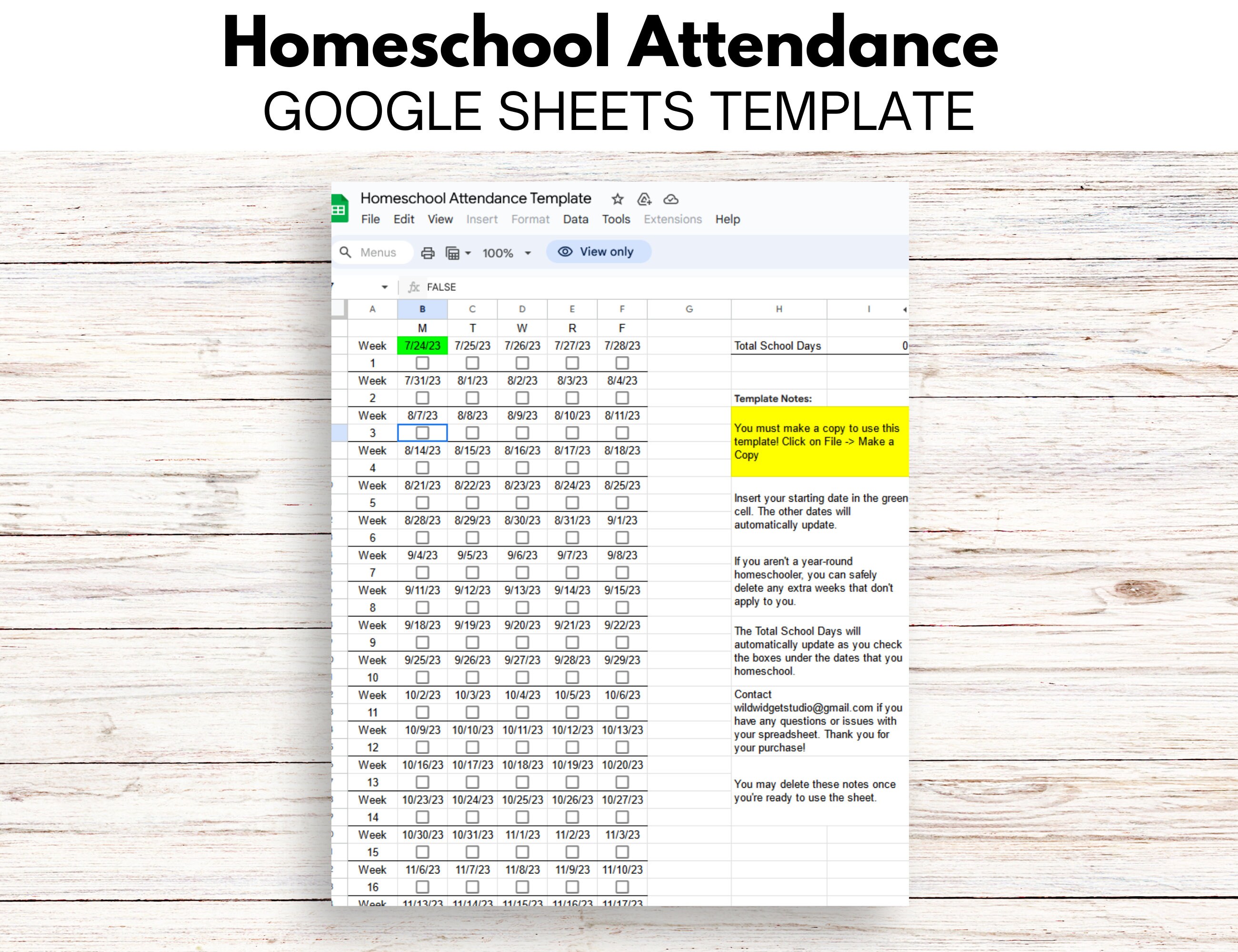 Digital Homeschool Attendance Tracker - Google Sheets Template - Etsy