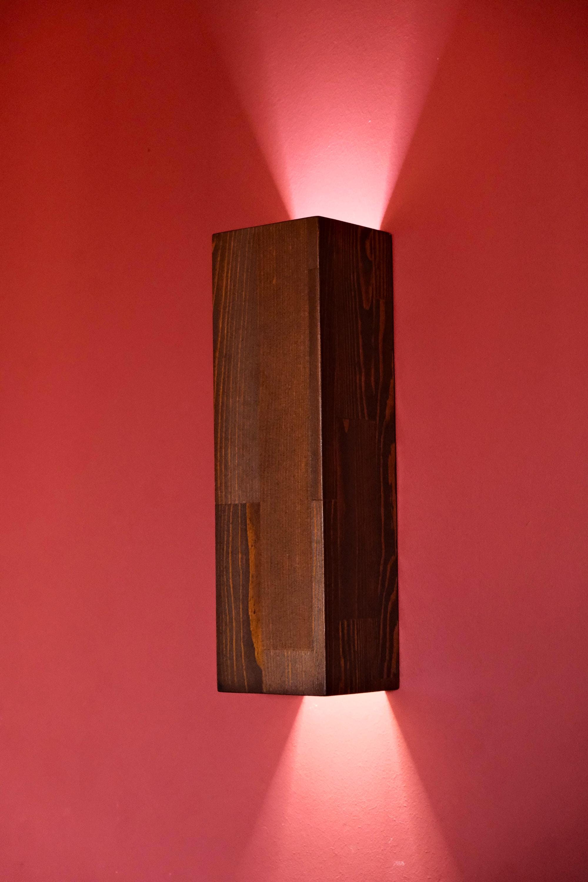 Walnut Wooden Wall Sconce Lamp, Plug-in LED Light, Rustic Wood Brass ...