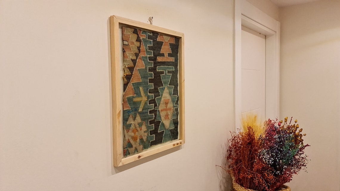 Vintage Ethnic Geometric Pattern Wall Kilim Rug Framed Art | Etsy