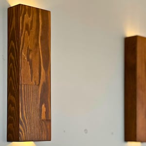 Set of 2 Walnut Wooden Wall Sconce Lamp, Battery Operated LED Light ...