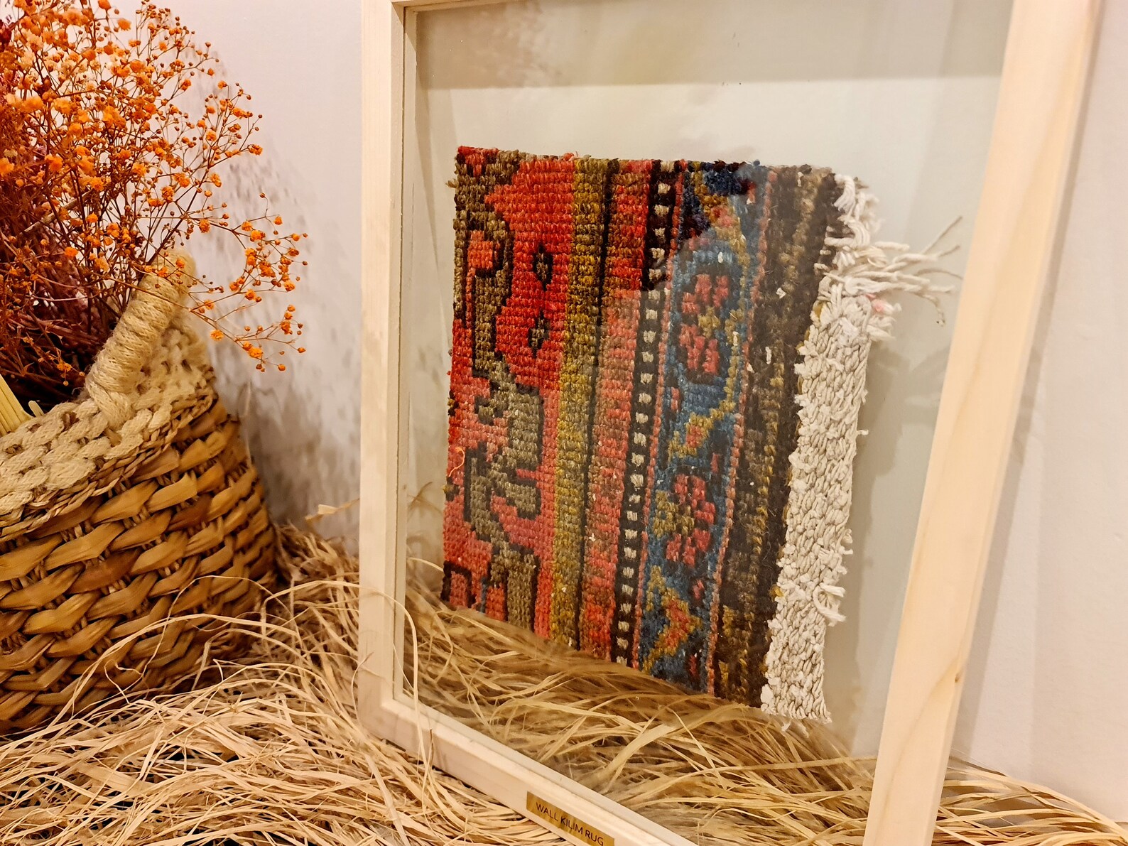 Framed Boho Small Rug, Old Yarn Art - Etsy