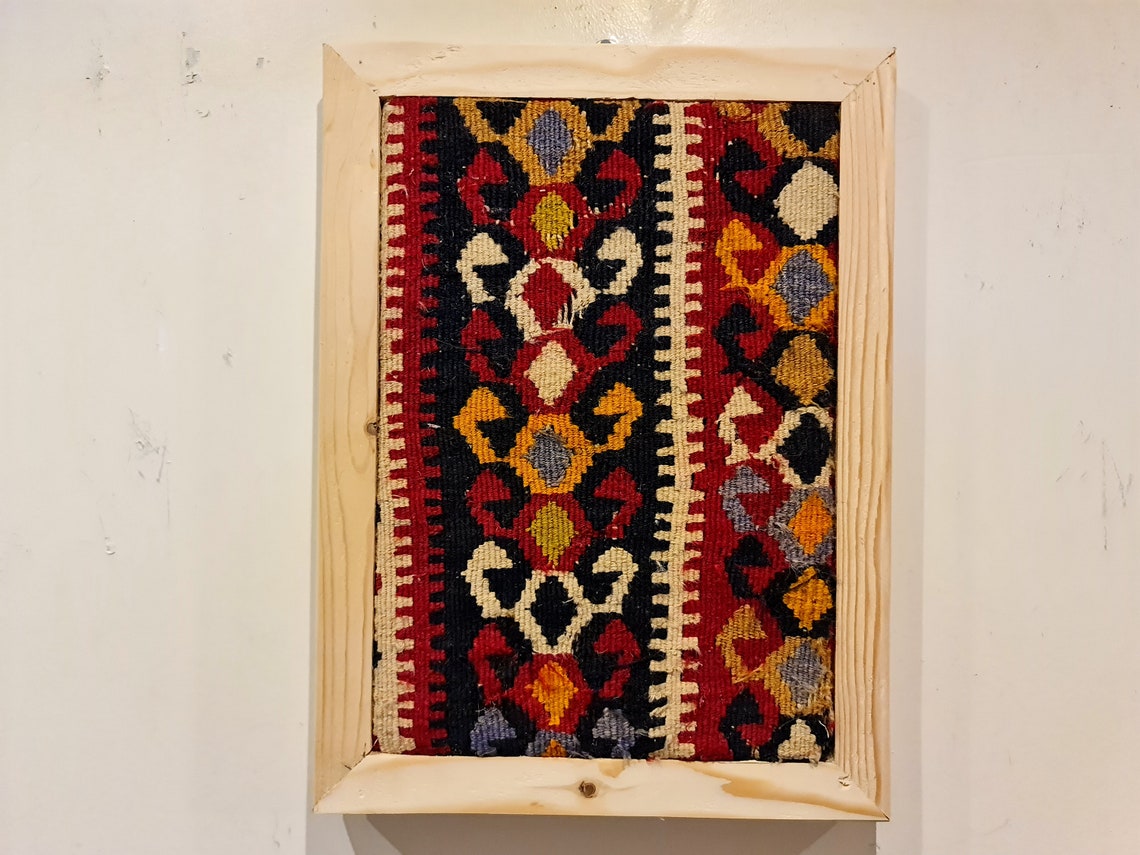 Ethnic Pattern Fabric Textile Framed Wall Art, Vintage Kilim Living ...