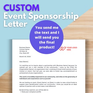 CUSTOM EVENT SPONSORSHIP Letter - Custom Event Sponsor, Corporate ...