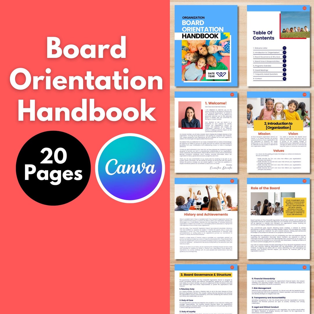 BOARD ORIENTATION MANUAL Template - Canva, Board of Directors, Board ...