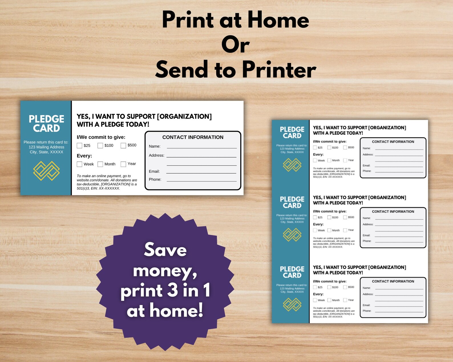 Editable Nonprofit Pledge Card Template: Canva Design, Fundraising ...