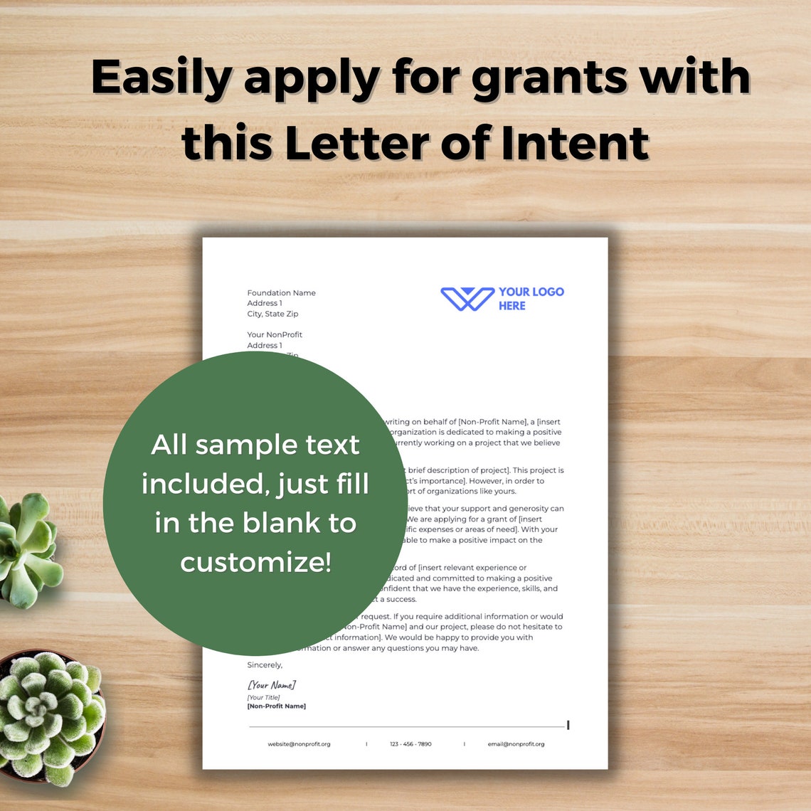 LETTER of INTENT Template- Google Docs, Grant Template, Nonprofit ...